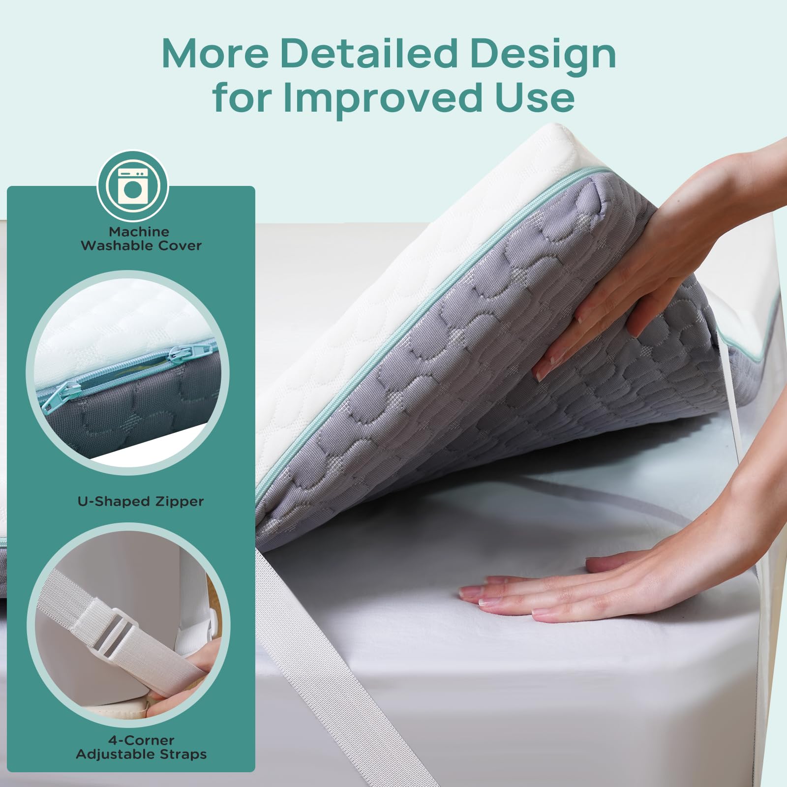 Releep 3 Inch Firm Mattress Topper Twin Size, Memory Foam Bed Topper with Soft & Firm Options for Back Pain Relief, Mattress Topper with 2-Sided Cover, Ergonomic 5-Zone Design, CertiPUR Certified