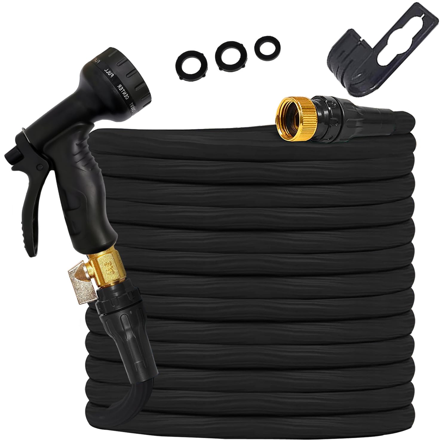 Expandable Garden Hose 100 ft Water Hose, Retractable Garden Hose with 10 Function High-Pressure Nozzle, No Kink Flexible Hose with 3/4" Solid Brass Connectors, Water Pipe for Washing and Watering