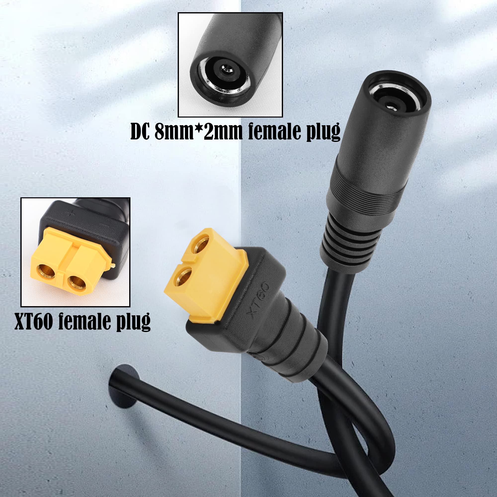 GINTOOYUN 2 PCS DC8020 to XT60 Power Cable 14AWG DC8mmx2.0mm Female to XT60 Female Power Cord for Solar Panel, Portable Charging Station,etc(59Inch)