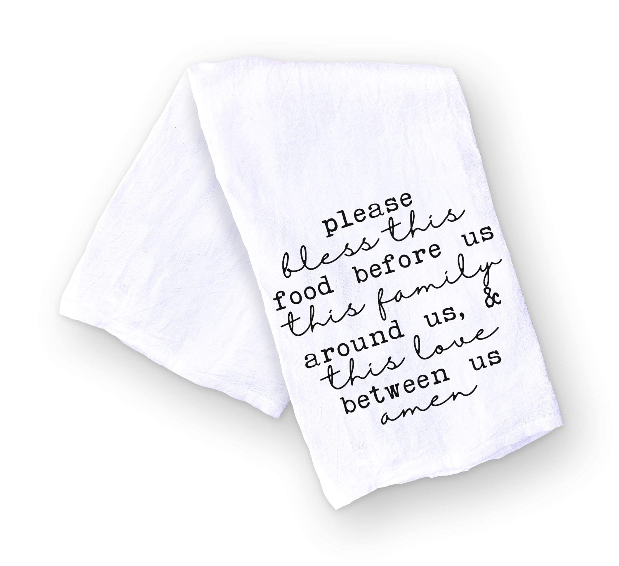 Handmade Kitchen Towel - 100% Cotton Dish Towels with Christian Family Food Blessing - Valentine Engagement Bridal Shower Newlywed Hostess Gift (Bless this Food Christian Towel)
