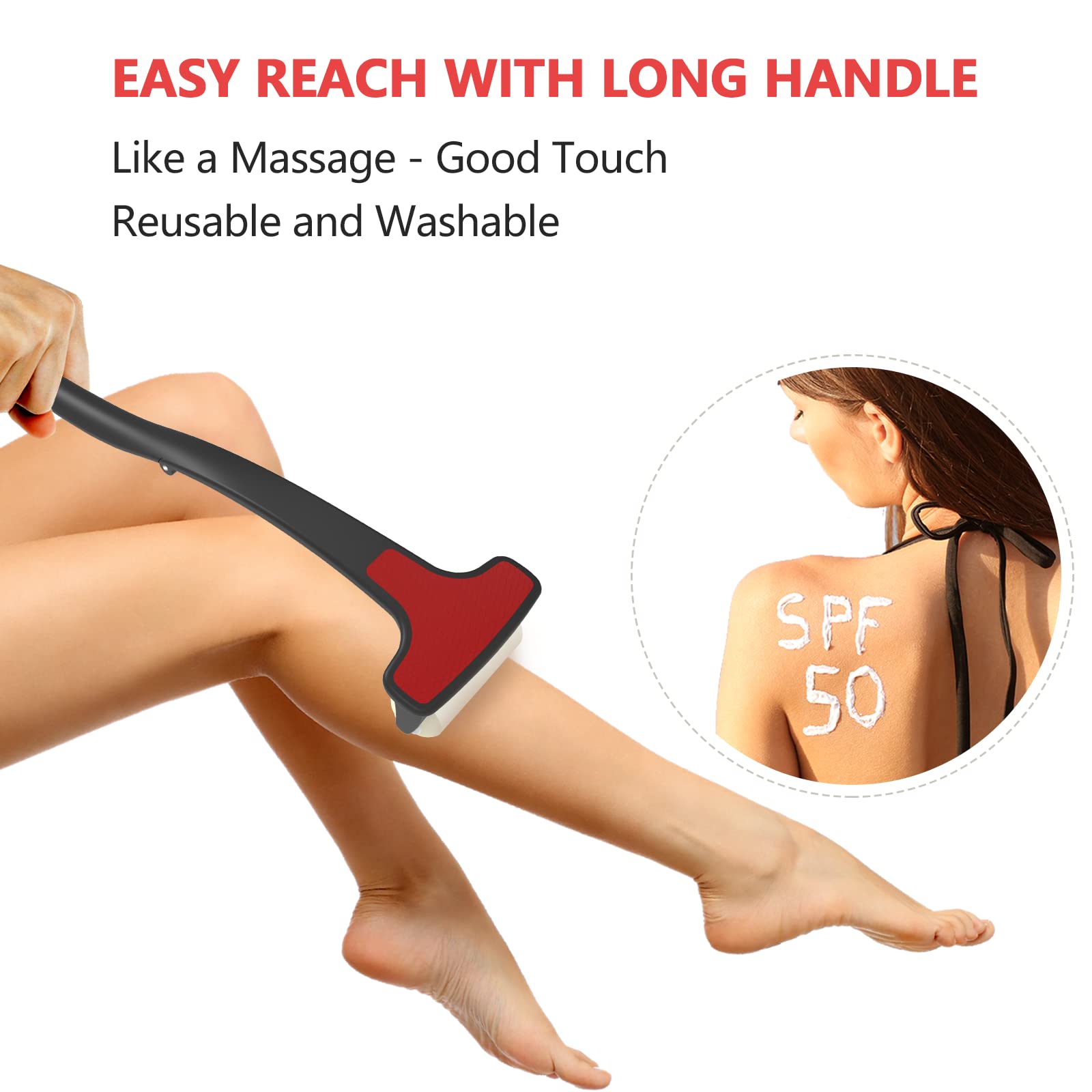 Lotion Applicator for Back & Feet & Body Folding Long Handle 2 Replaceable Foam Rollers Moisturizer Sunscreen Pain Relieving Cream Medicine Self Tanner Back Applicator Wand for Women Men Elderly
