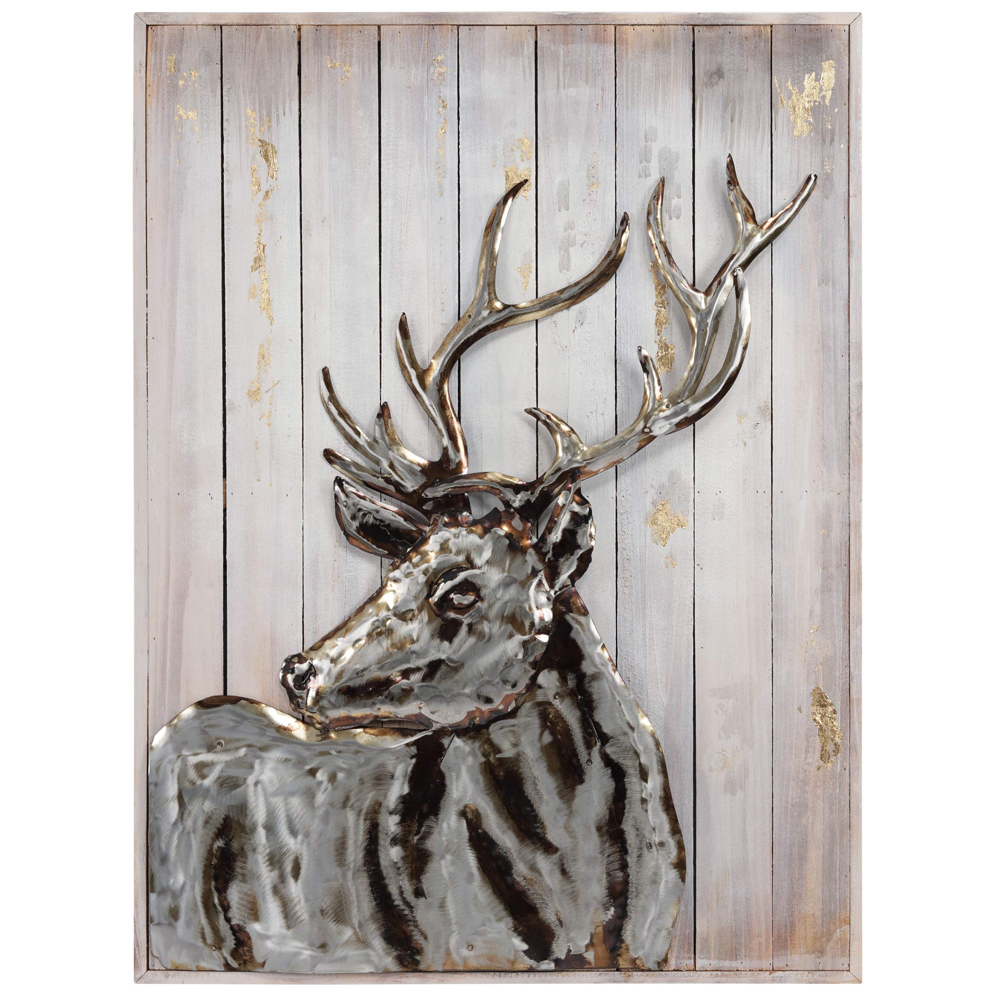 Empire Art Direct Deer Metal Hand Painted Primo Mixed Media Iron Sculpture on Slatted Solid Wood 3D Wall Art,Christmas Gift New Year Gift, 40 in. x 2.8 in. x 30 in, Grey