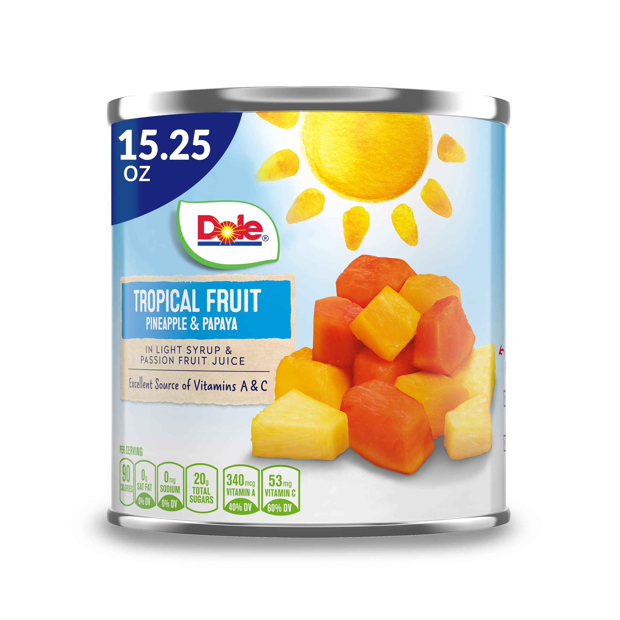 Dole Canned Mixed Tropical Fruit (Pineapple & Papaya) in Light Syrup & Passion Fruit Juice, 15.25 Oz