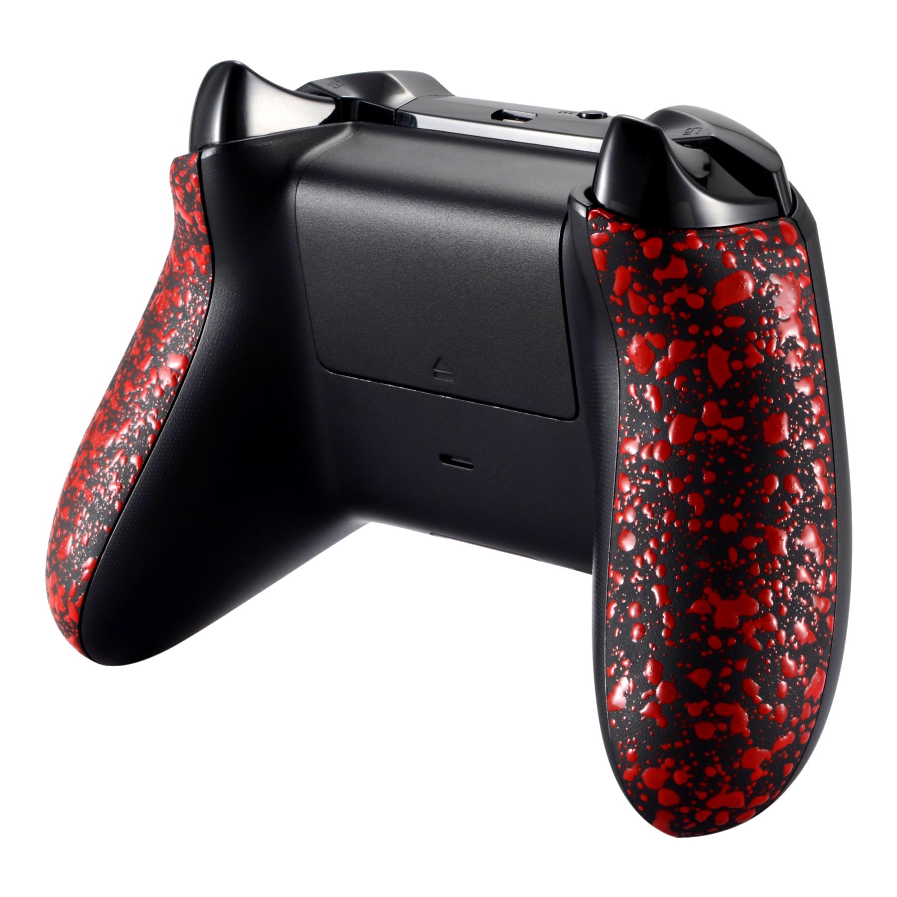 eXtremeRate Textured Red Back Panels, Comfortable Non-Slip Side Rails, 3D Splashing Handles, Game Improvement Replacement Parts for Xbox One X S Controller