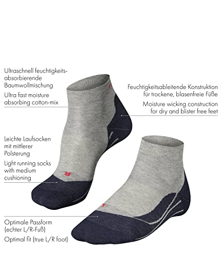 FALKE Men's RU4 Endurance Short Running Socks, Quarter, Medium Cushion, Breathable Quick Dry, Organic Cotton, White (White-Mix 2020), 9-10, 1 Pair