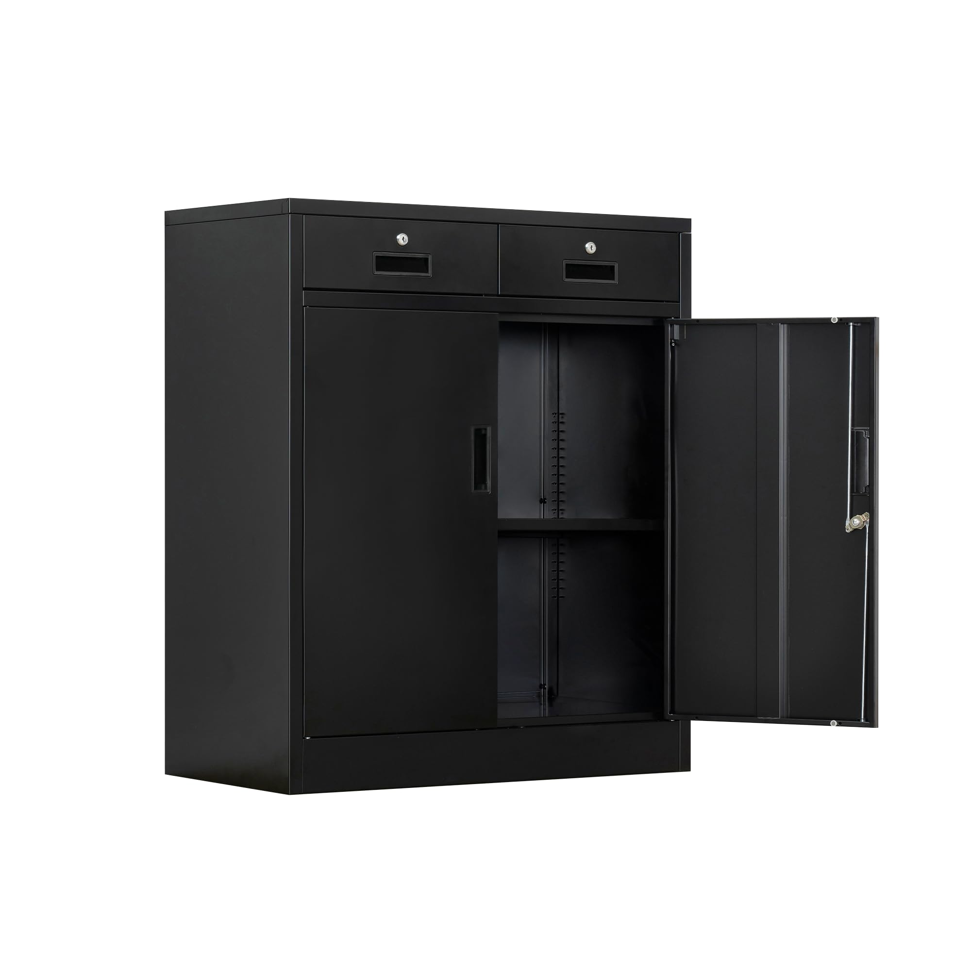 TaskStorz Metal Garage Storage Cabinetsļ¼Metal File Cabinet with 2 Locking Drawers, Lockable Storage Cabinets for Office, Home, Garage, Warehouse 36.2" H x 31.5" W x 15.7" D (Black)