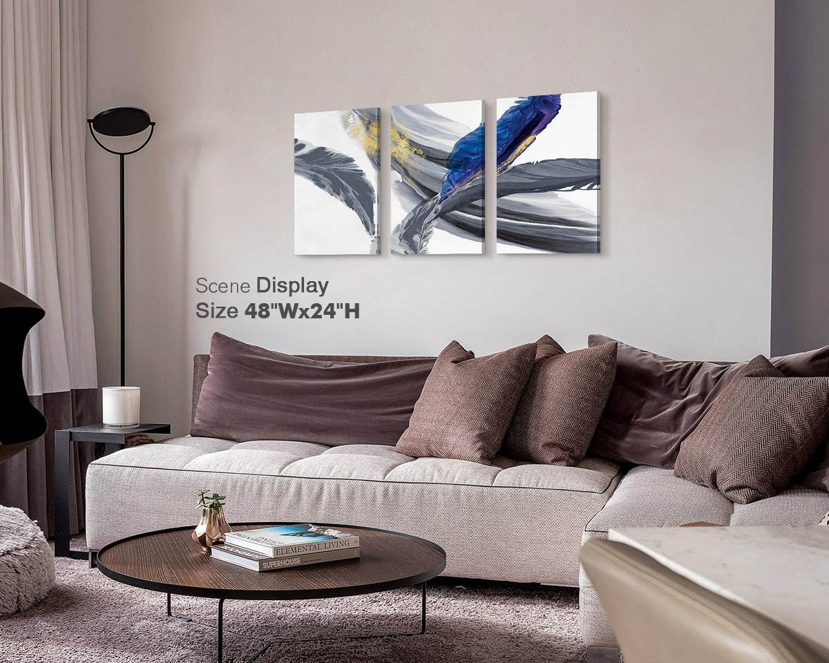 Elixart Abstract Canvas Wall Art Blue Wall Decor for Bedroom Living Room Pictures Modern Black White Paintings for Wall Decorations Large Artwork for Walls