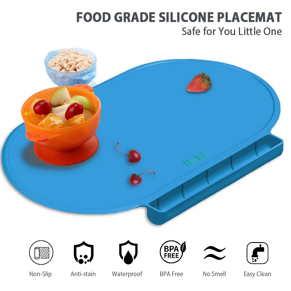 Silicone Kids Placemats, Food Catching Placemats for Kids Baby Toddler, Reusable Table Mats for Dining Table, 2Set, Dark Blue/Gray