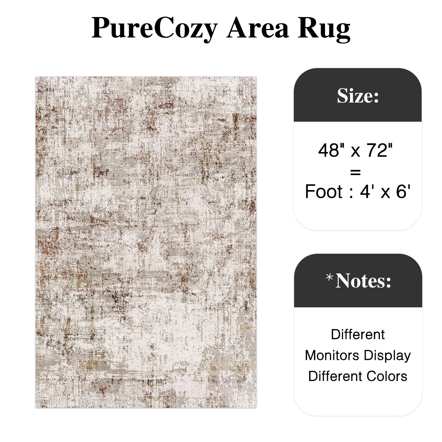 PureCozy Modern Brown Area Rug 4x6 Machine Washable Living Room Rug Kitchen Mat Non Slip Entryway Rug Indoor Accent Rug Abstract Distressed Throw Rug for Dining Room Bathroom