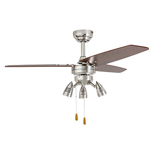Honeywell Ceiling Fans Civa, 48 Inch Contemporary Indoor LED Ceiling Fan with Light, Pull Chain, Dual Mounting Options, 3 Modern Style Blades, Reversible Motor - 51583-01 (Nickel)