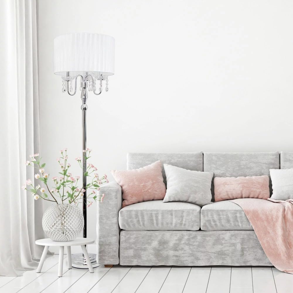 EAUSO Crystal Drop Floor Lamp,Elegant Designs Trendy Romantic Sheer Shade Floor Lamp With Hanging Crystals,create A Romantic Atmosphere In A Living Room Or Office,Great Fit For Any Room,fresh Decorati