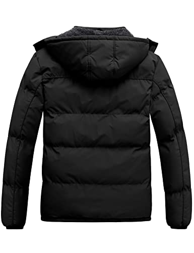 Wantdo Men's Warm Puffer Jacket Thicken Waterproof Winter Coat with Hood (Black, Medium)