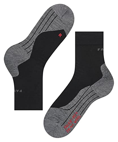 FALKE Men's RU4 Endurance Wool Running Socks, Mid Calf, Medium Cushion, Athletic, Breathable Quick Dry, Merino Wool, Black (Black-Mix 3010), 9-10, 1 Pair