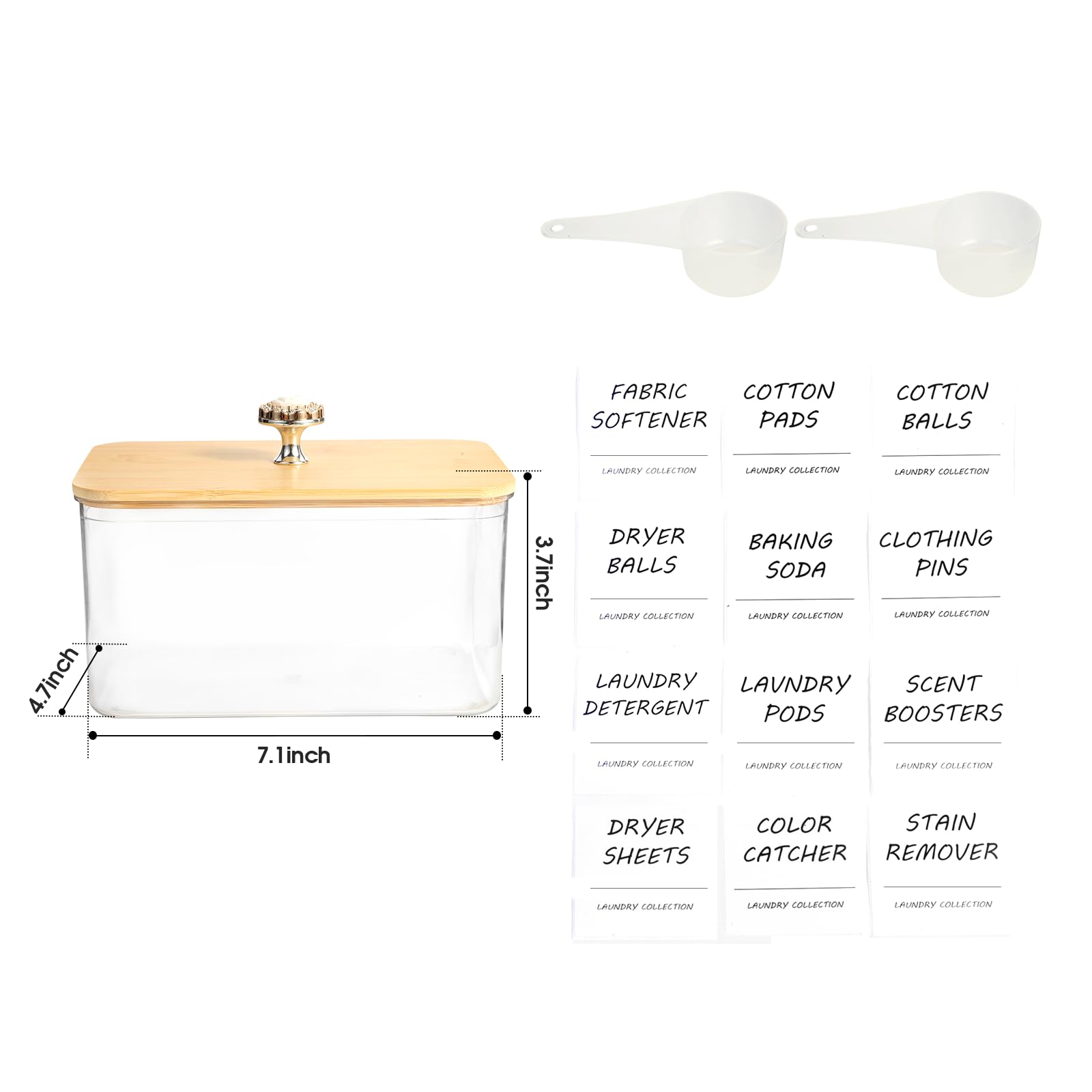 PLOUTA HOME Laundry Room Organization Storage Containers, Plastic Clear Laundry Pods Container & Dryer Sheet Holder Jars with Lids, Scoops & Labels for Detergent, Powder, Dryer Balls, Beads