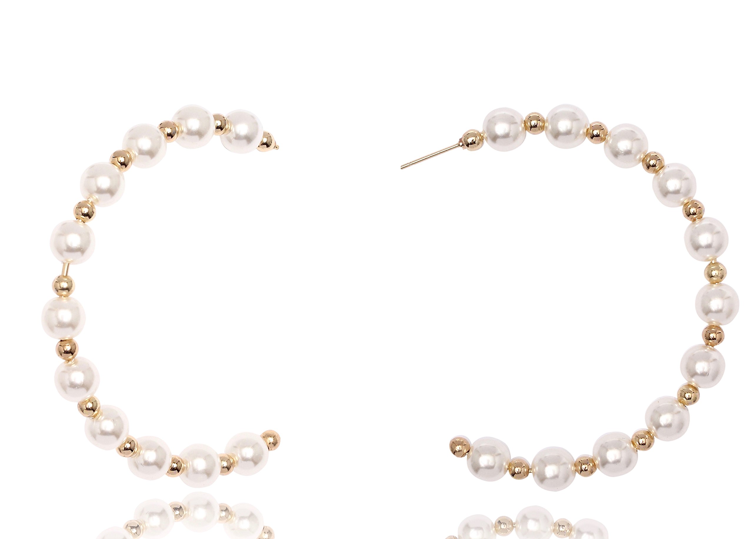 Fashion jewelry designer large statement immitation faux pearl classic round shape hoop earrings for women