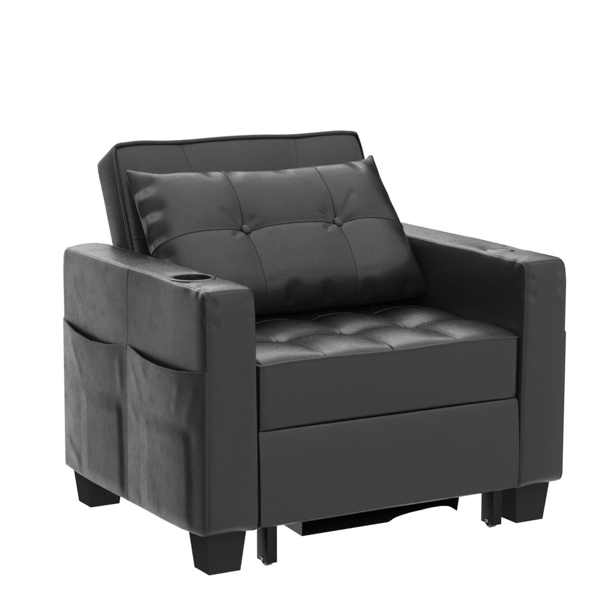 DURASPACE Pull Out Sofa Bed 3-in-1 Convertible Sofa Sleeper Chair Bed with USB, Cup Holder, Adjustable Armchair Beds for Small Spaces, Apartment, Living Room, Office (Caramel Brown Faux Leather)