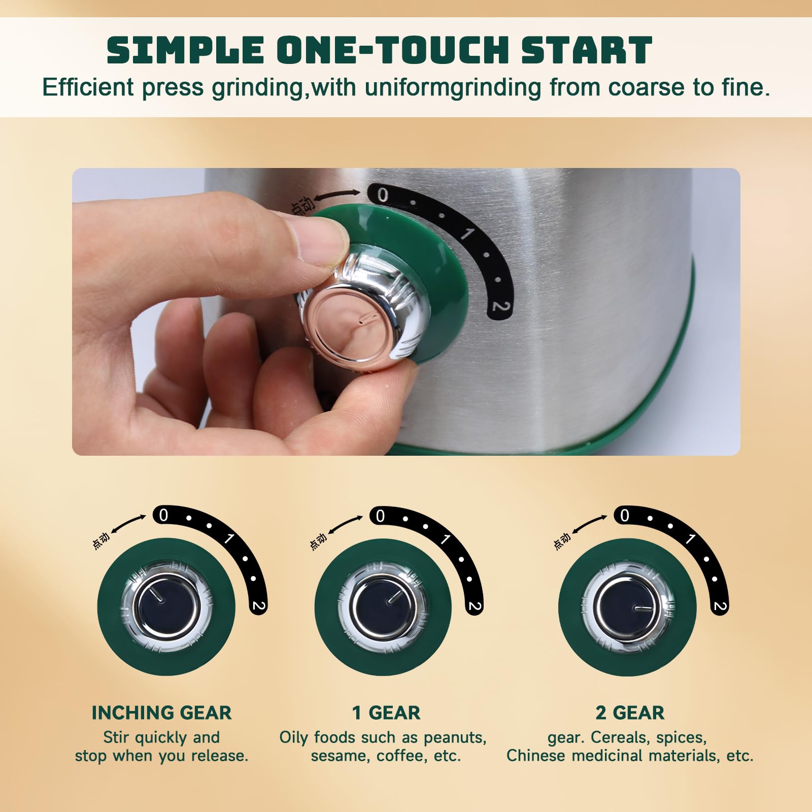 Spice and Nut Grinder, Electric Spice Grinders, Espresso Grinder with 3 Stainless Steel Blades, 1 Filter and 1 Brush,500W Wet & Dry Grinder for kitchen.(Green)