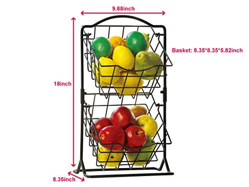 SunnyPoint 2-Tier Metal Mini Countertop Fruit Storage Basket, Antique Black