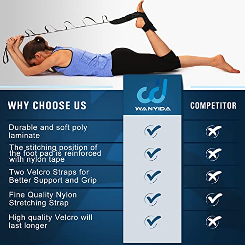 WANYIDA Foot and Calf Stretcher for Plantar Fasciitis, Achilles Tendonitis, Heel Spurs, Drop Foot. Yoga Stretching Strap for Leg, Thigh and Hamstring (Black)