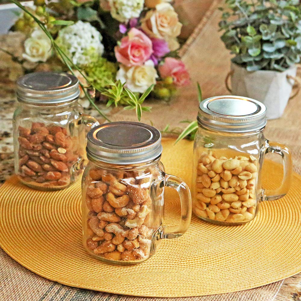 Kate Aspen Large Glass Jars with Lids and Handles, Mason Jars Mugs, Drinking Glass and DIY Favor Decor, Wide Mouth, 12 oz. (1)