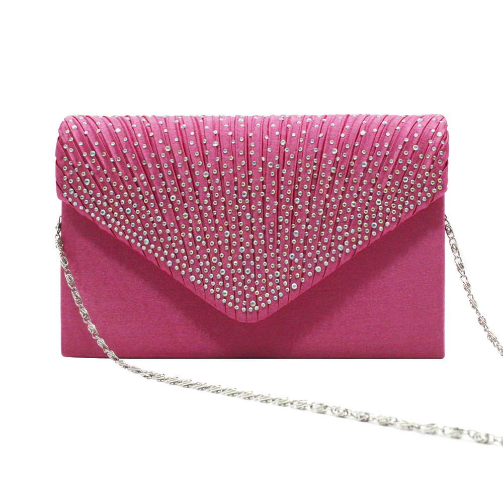 Emily Bridal Crystal Satin Abendtasche für Frauen (Fuchsia)