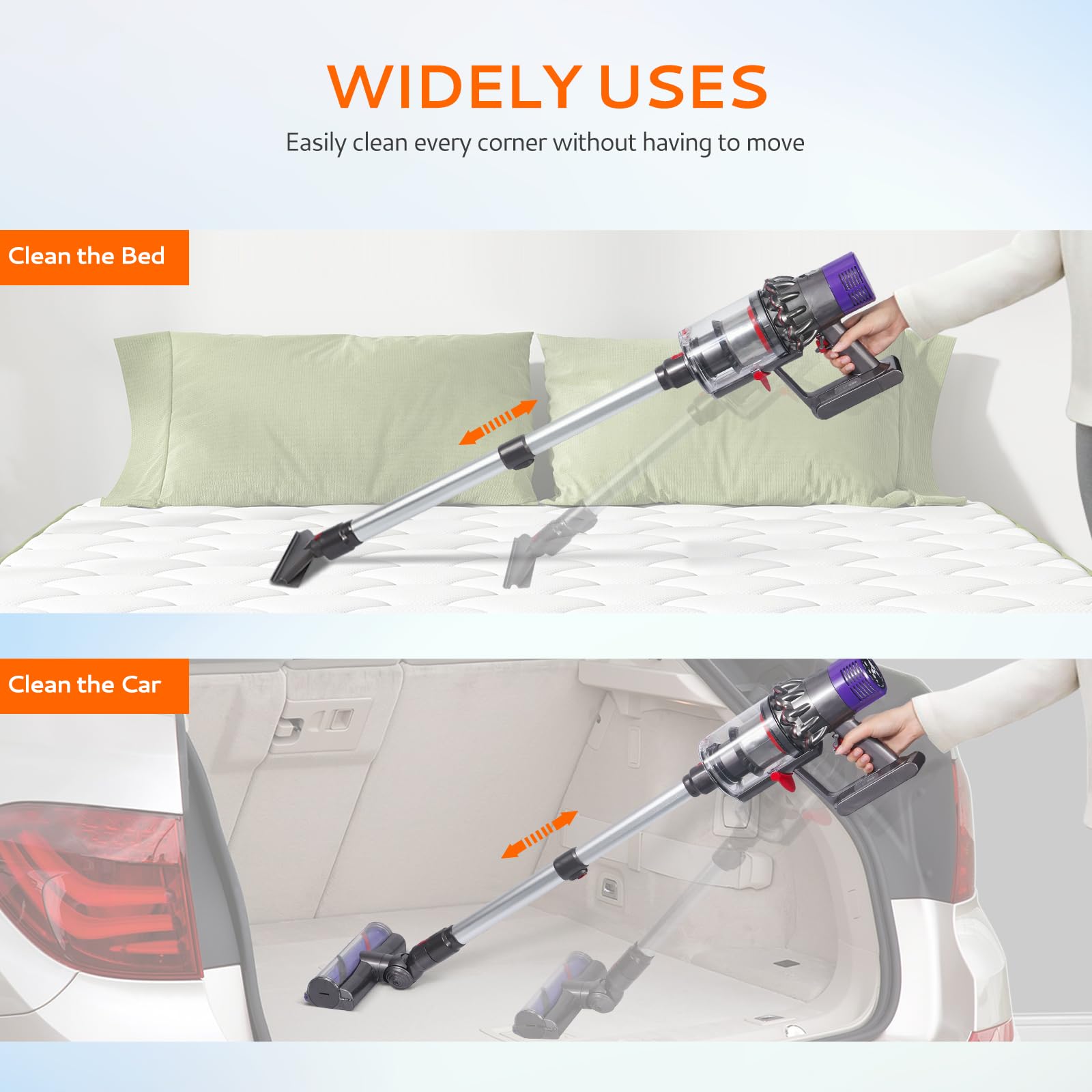 Extendable Quick Release Wand Compatible with Dyson V7 V8 V10 V11 V15 Extension Wand, Saving 18 to 27 Inch, Vacuums Attachment Extension Tube Replacement for Dyson Wand Stick Vacuum Cleaners(Silver)