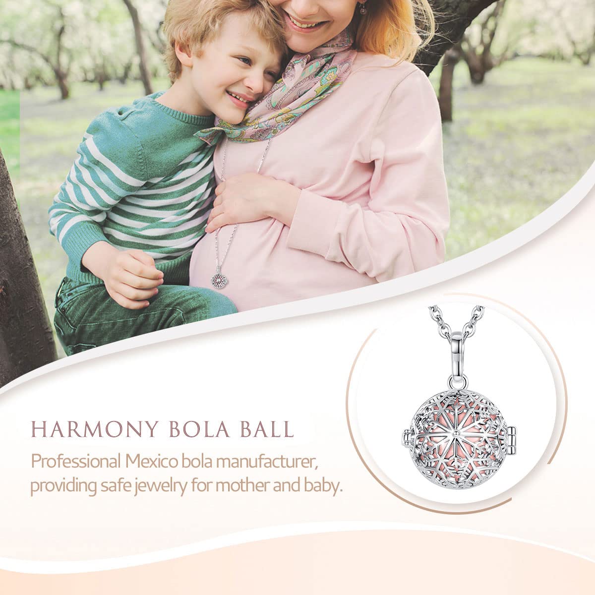 EUDORA Harmony Bola Snowflake Blue Winter Snow Baby Tone Musical Chime Ball Pendant Pregnancy Necklace