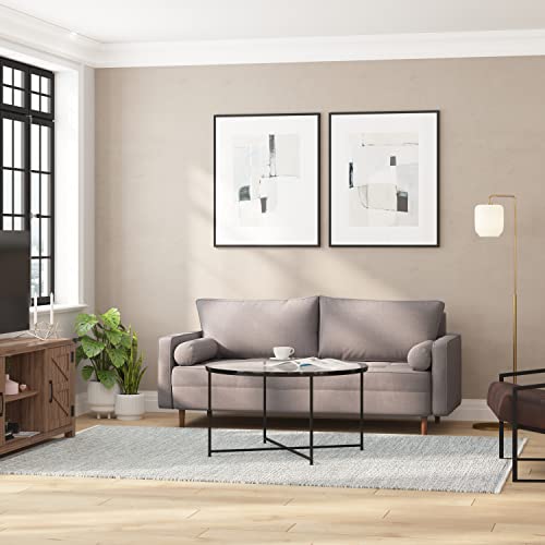 Taylor & Logan Hendrix Tufted Faux Linen Upholstered Mid-Century Modern Sofa with Solid Wood Legs in Slate Gray