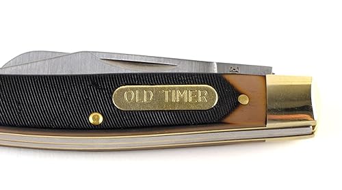 Old Timer 34OT Middleman 5.7in S.S. Traditional Folding Knife with 2.4in Clip Point Blade and Sawcut Handle for Outdoor, Hunting, Camping and EDC,Brown