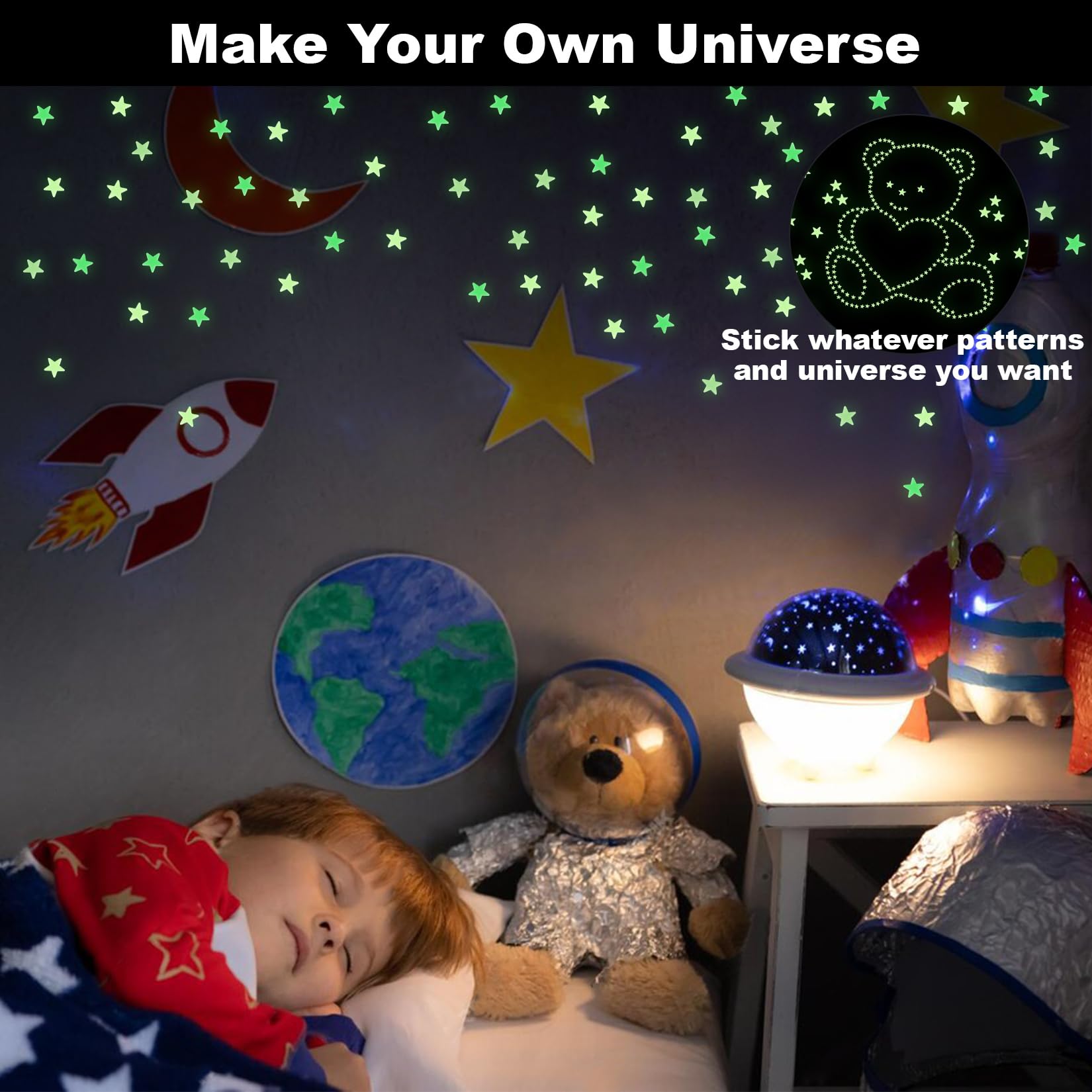 MAQIHAN 200 Glow in The Dark Stars for Ceiling - Glowing Stars and Moon Stickers Estrellas que brillan en la oscuridad para el techo de cuarto Plastic Space Galaxy Decals Bedroom Wall Decorations
