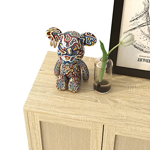 Panana Buffet Cabinet Sideboard with Rattan Decorated Doors Kitchen Storage Cupboard Accent Cabinet (Natural Wood)