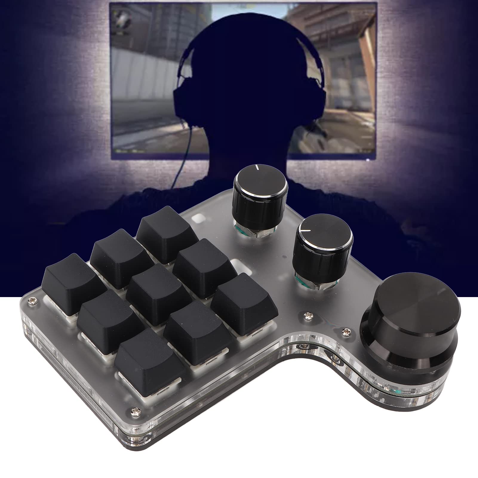 Mini Macro Mechanical Gaming Keyboard, 9 Keys 3 Knobs One Handed USB PC Keypad, Programmable Shortcut Custom Function, Dual Mode Connection, Gaming Keyboard!