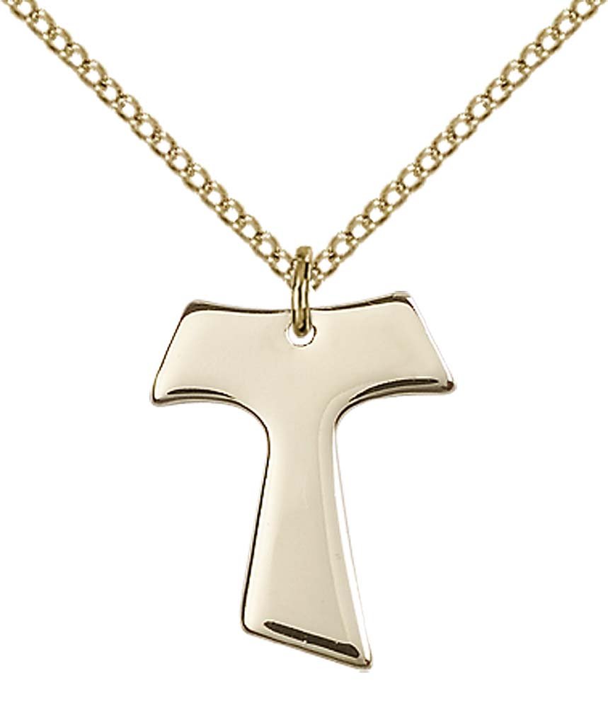 F A Dumont 14kt Gold Filled Tau Cross Pendant with 18" Gold Filled Lite Curb Chain.