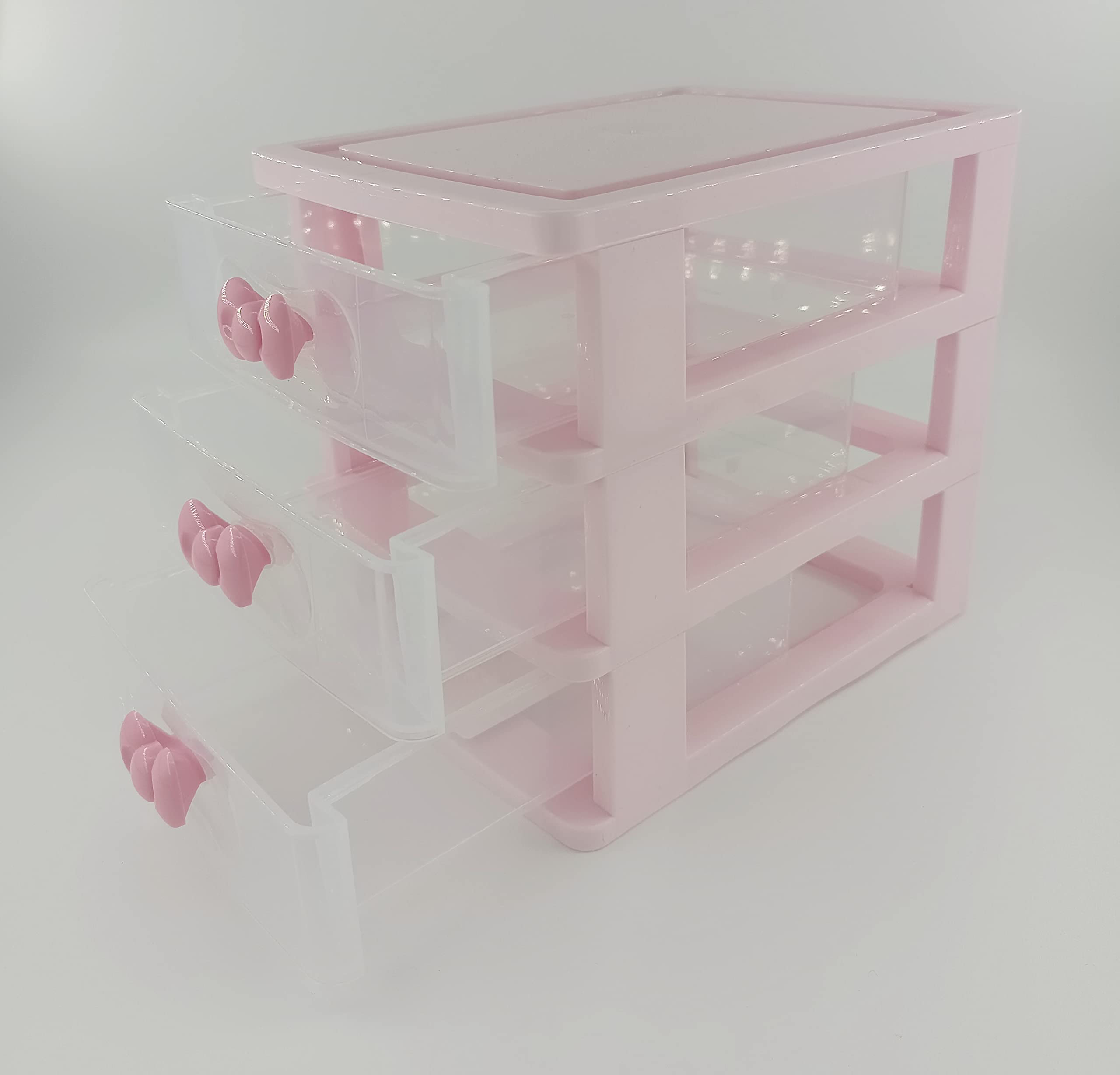 Lovely Pink Receiving Storage Cabinets Box With Multi-layers And Pink Bowknot Handle (Three layers (7.06 x 5.22 x 6.09 inches))