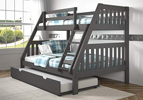Donco Kids Austin Mission Twin Over Full Dark Grey Bunkbed with Twin Trundle