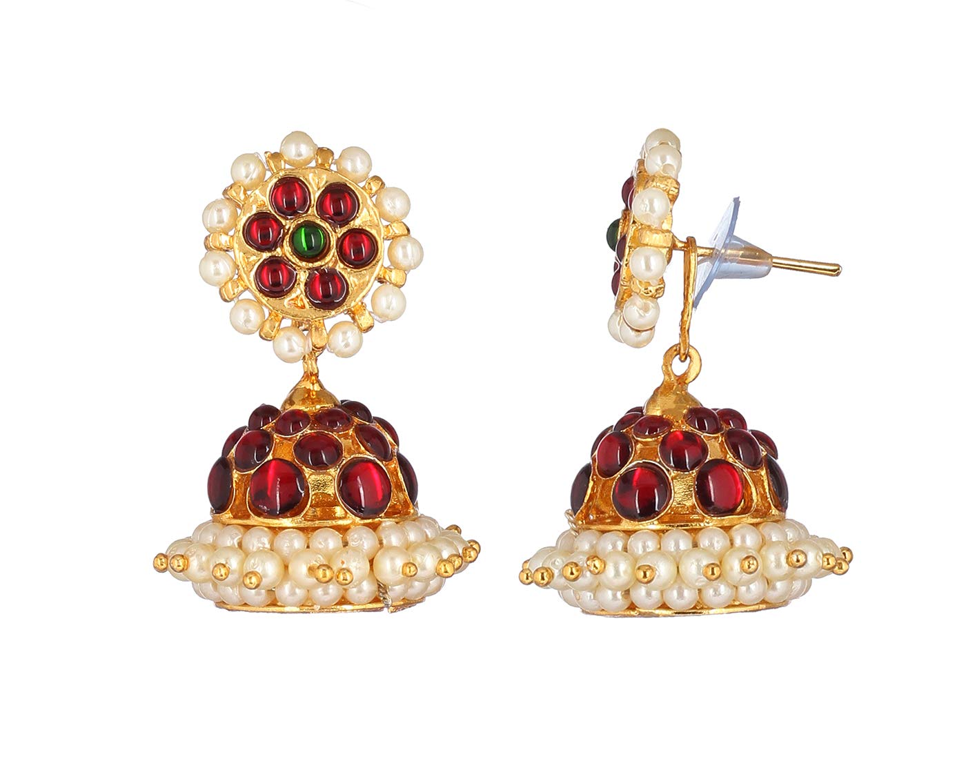 Fashionatelier 4 Line Long Pearl Haram with Pendant and Short Necklace with Earrings