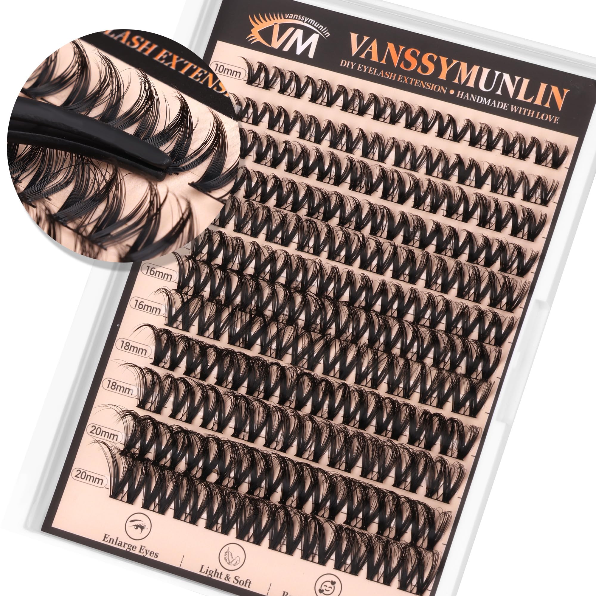 Eyelash Extension Kit Lash Clusters D Curl Lash Extension Kit Fluffy Individual Lashes Kit with Lash Bond and Seal and Applicator Lash Remover for DIY Lash Extension at home (D-10-20MM)
