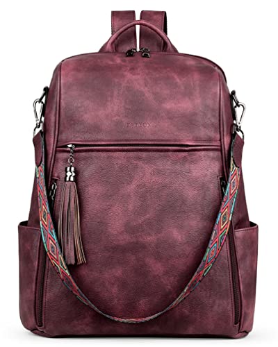FADEON Laptop Backpack Purse for Women Large Designer PU Leather Laptop Bag, Ladies Computer Shoulder Bags