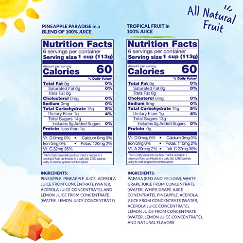 Dole Fruit Bowls Pineapple Tidbits & Tropical Fruit in 100% Juice Snacks, 4oz 12 Total Cups, Gluten & Dairy Free, Bulk Lunch Snacks for Kids & Adults