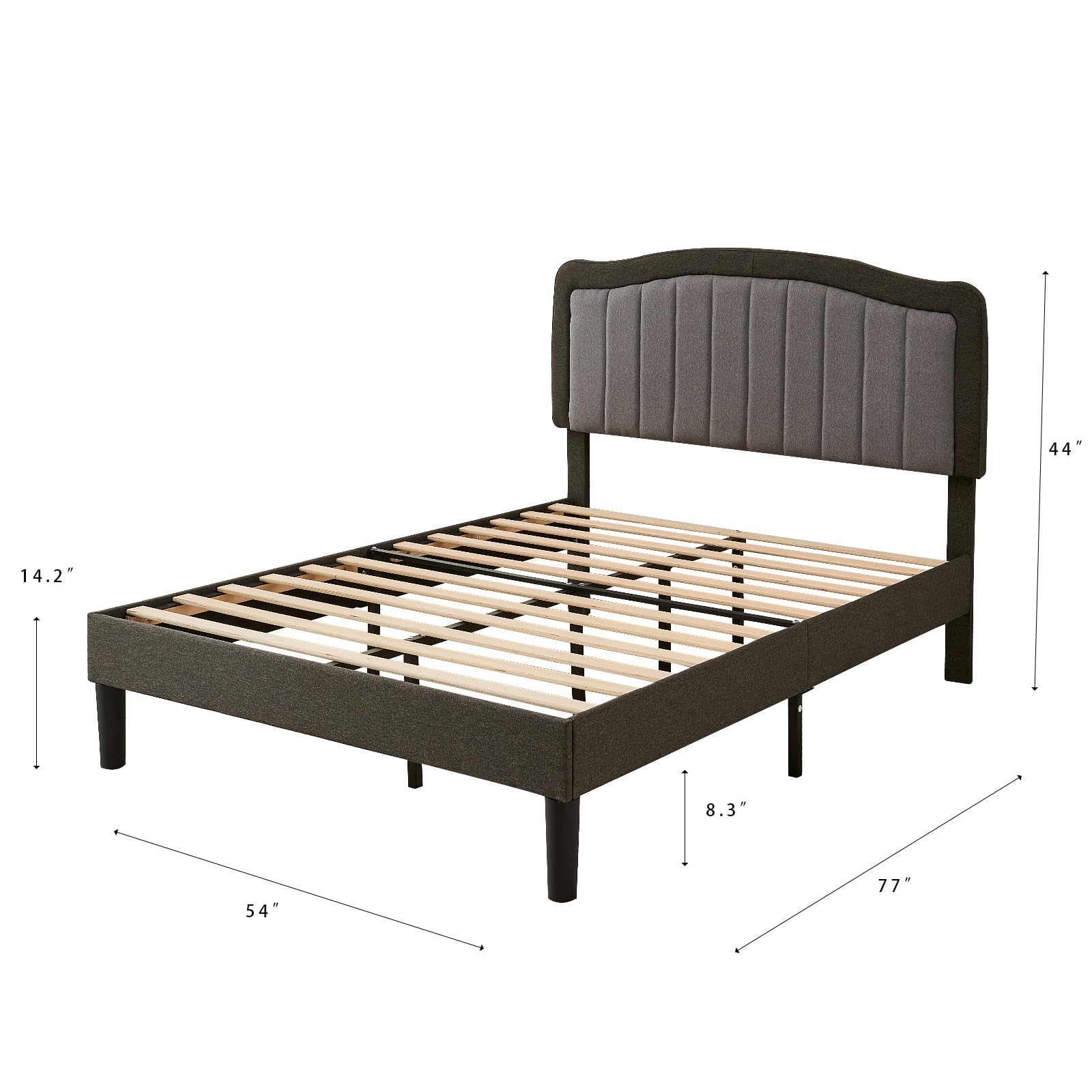 EZKozzy Full Bed Frame Upholstered Platform with Headboard and Strong Wooden Slats, Strong Weight Capacity, Non-Slip and Noise-Free,No Box Spring Needed, Easy Assembly, Grey Full Bed (Combo Grey)