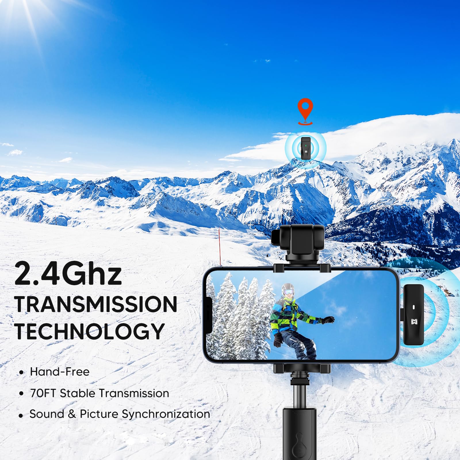 Eofilid Wireless Lavalier Microphone for iPhone iPad, 2 Pack Mini Microphone Clip on Lapel with Charging Case, 2.4G Ultra-Low Delay Transmission Wireless Mic for Video Recording Vlog Tiktok YouTube