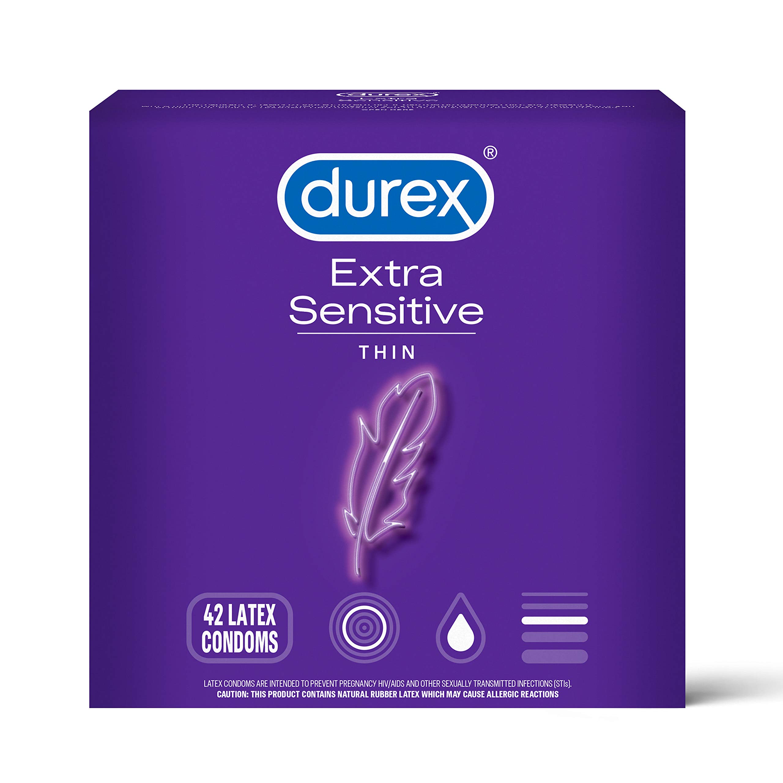 Durex Extra Sensitive Condoms, Ultra Thin, Lubricated Natural Rubber Latex Condoms for Men, FSA & HSA Eligible, 42 Count (Pack of 2)