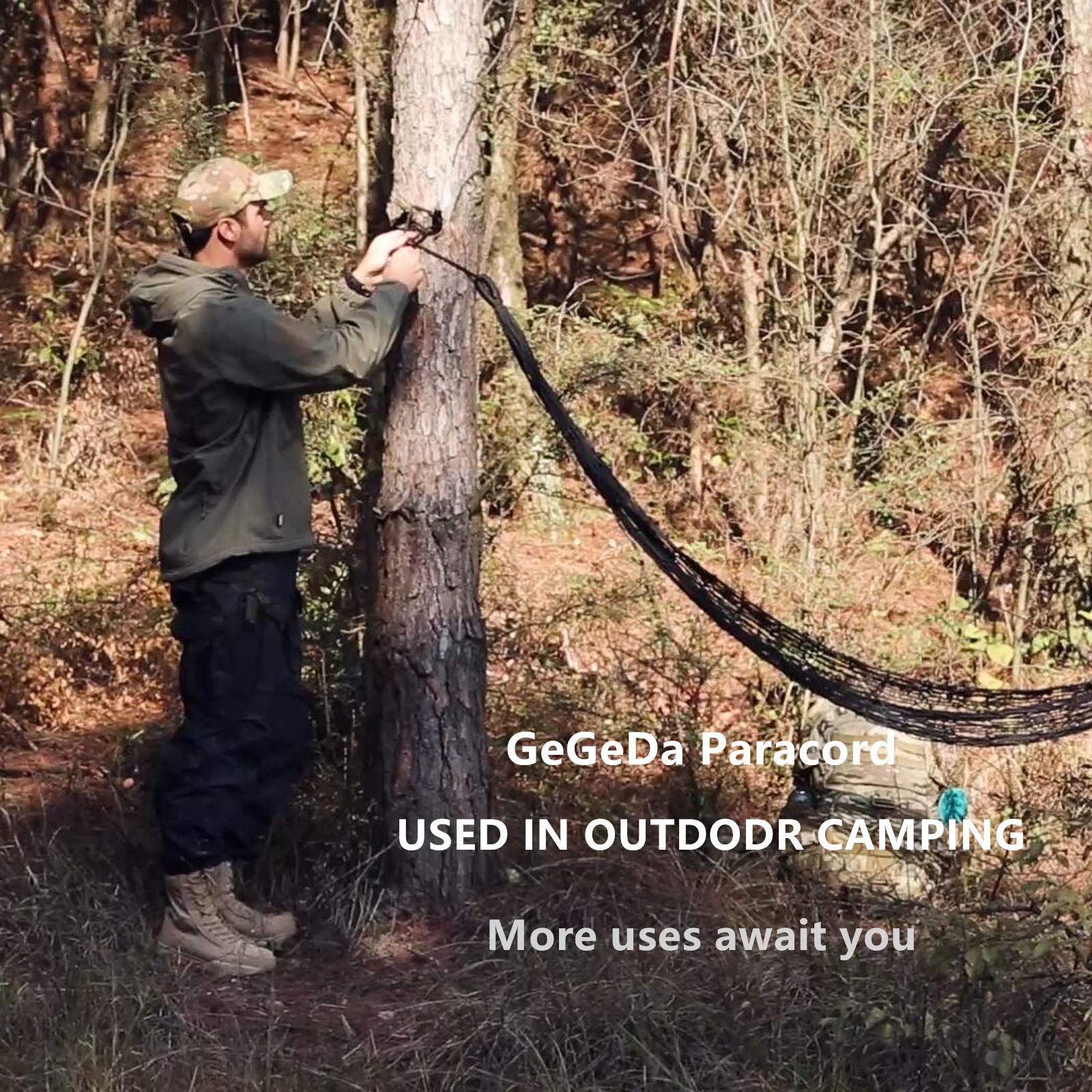 GeGeDa Paracord 550 Cord Roll Mil-Spec 550lb Paracord 100Feet Spool (Black, 100)