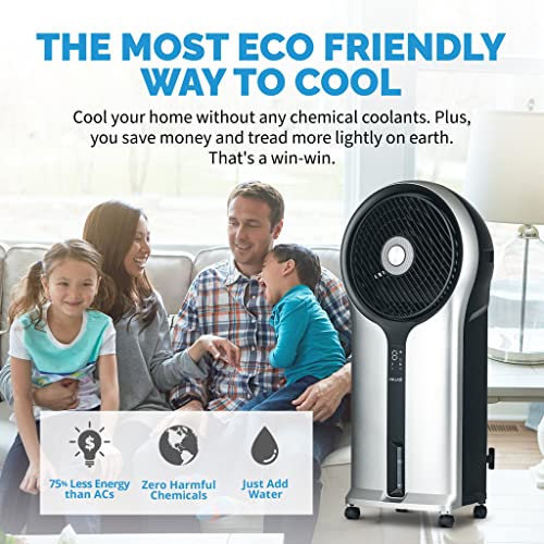 Newair Evaporative Cooler 470 CFM250 sq. ft. Freestanding Home Air Cooler 3 Fan Speeds 1.45 Gallon Water Tank, Silver Easy Glide Wheels Remote Control Included