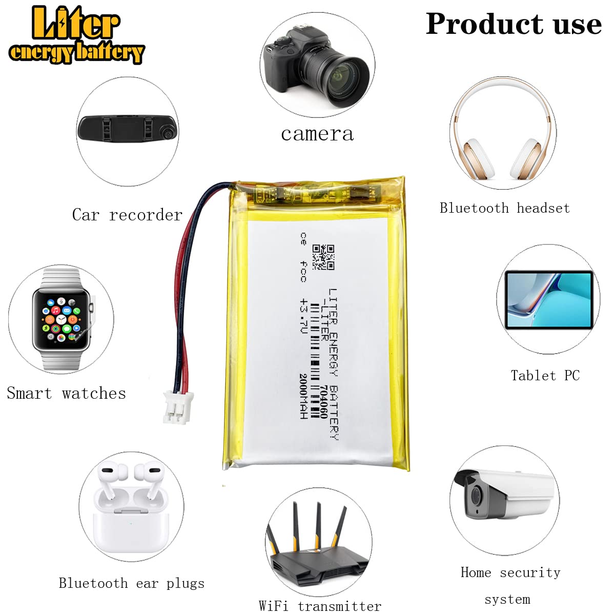 Liter energy battery 3.7V Lipo Battery 2000mAh Rechargeable Lithium ion Polymer Battery 704060 Lithium Polymer ion Battery with JST Connector