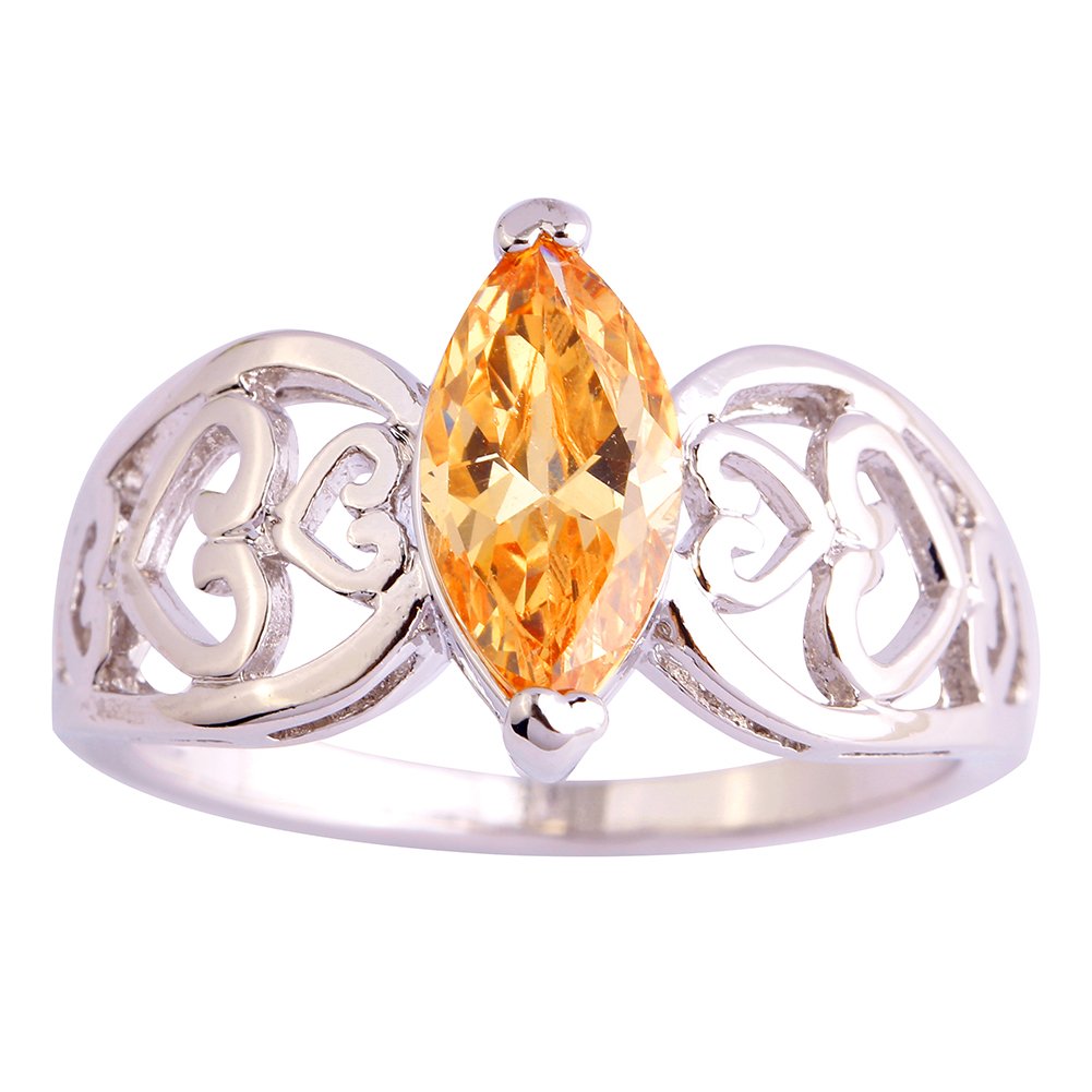 Emsione Women's 925 Sterling Silver Plated Marquise Cut Created Morganite Simple Celtic Heart Statement Eternity Band Cocktail Party Ring Size 7