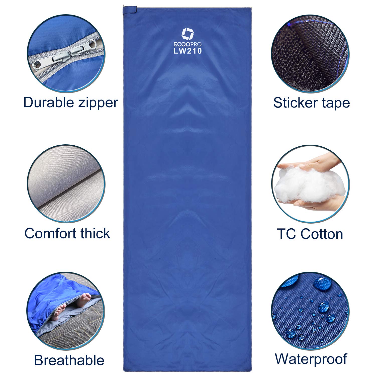 ECOOPRO Warm Weather Sleeping Bag - Portable, Waterproof, Compact Lightweight, Comfort with Compression Sack - Great for Outdoor Camping, Backpacking & Hiking-83 L x 30" W Fits Adults