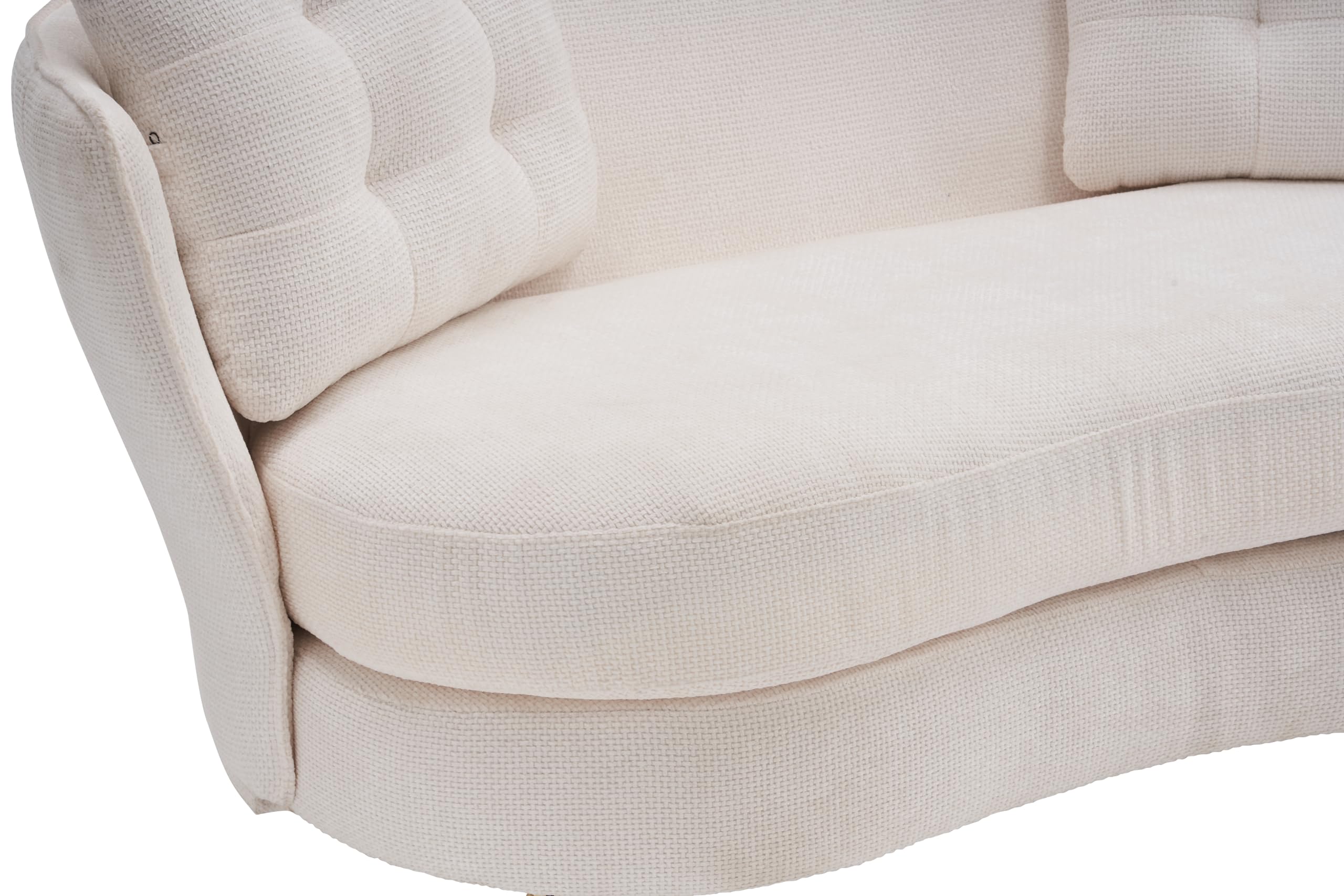 RENDGO Velvet Loveseat Sofa, 64.2'' Mid Modern Small Love Seats with 2 Pillows & Golden Legs Comfy Couch for Living Room, Upholstered 2 Seater Sofa for Small Apartment (White)
