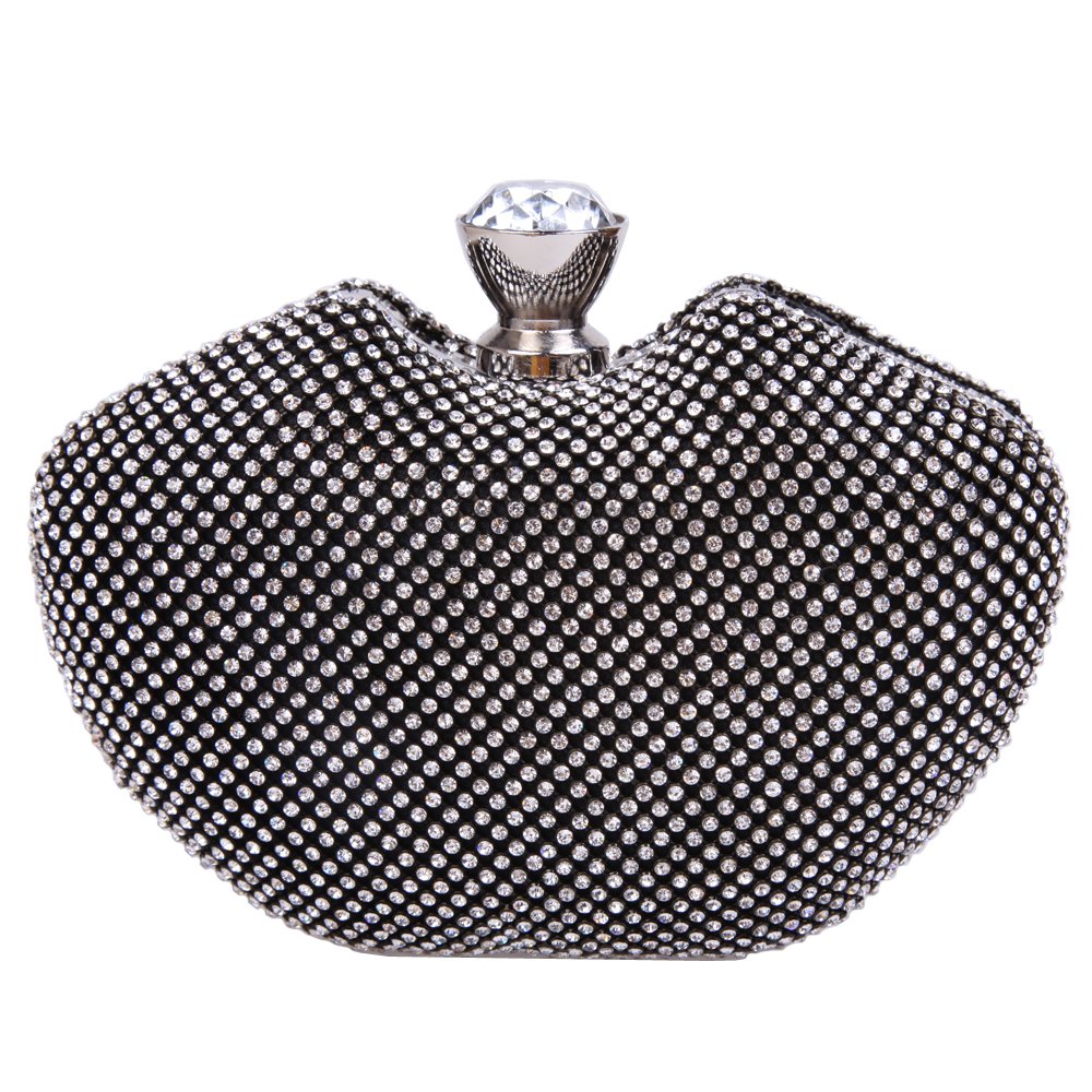 Fawziya Apple Shape Giant Cut Glass Diamond Evening Purses Rhinestone Crystal Clutch Bag-Black