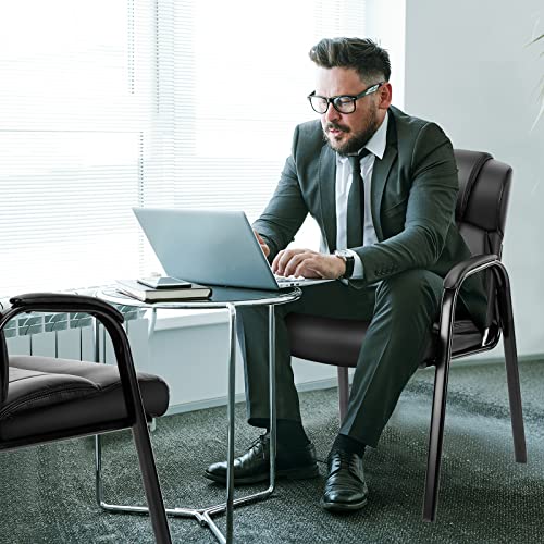OLIXIS Office Desk Guest Wheels PU Leather Reception Chairs with Padded Arms and Metal Frame for Conference, 2 Pack, Black